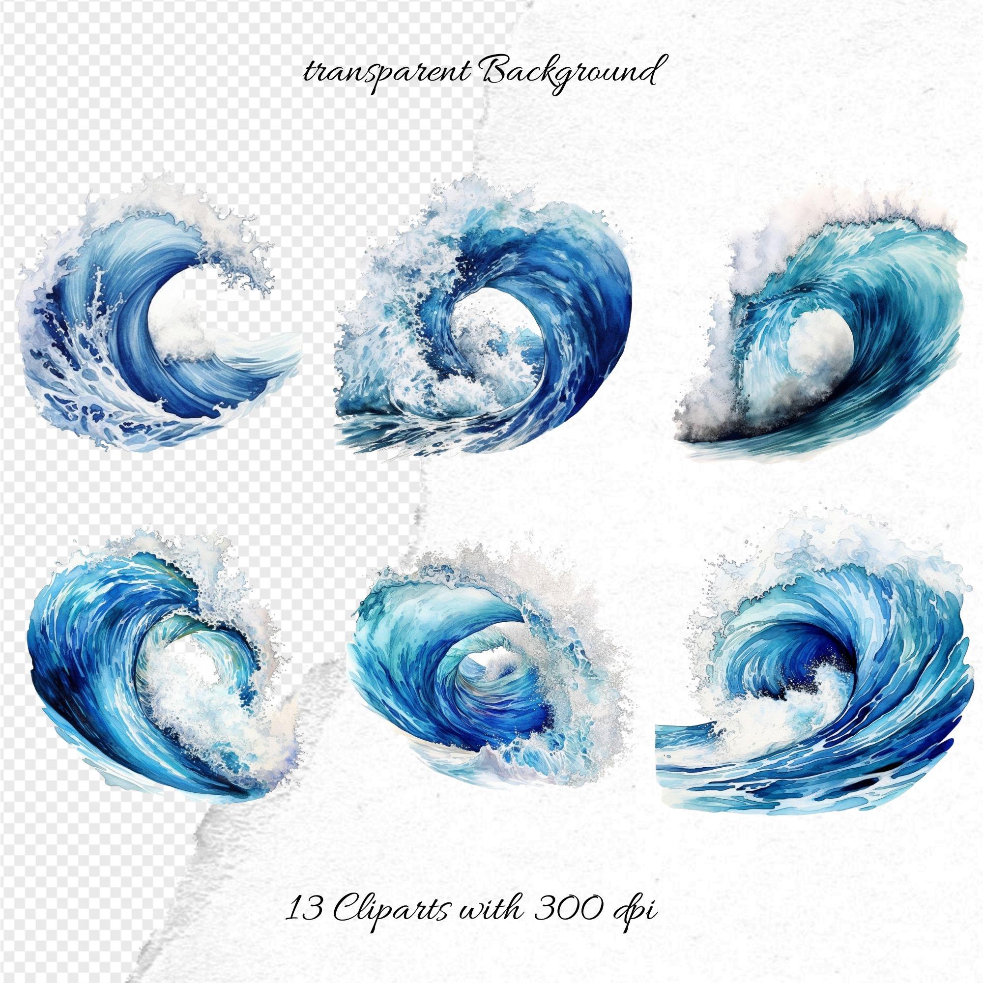 Waves, Ocean Watercolor Clipart Bundle Digital Download, Scrapbook Pngs ...