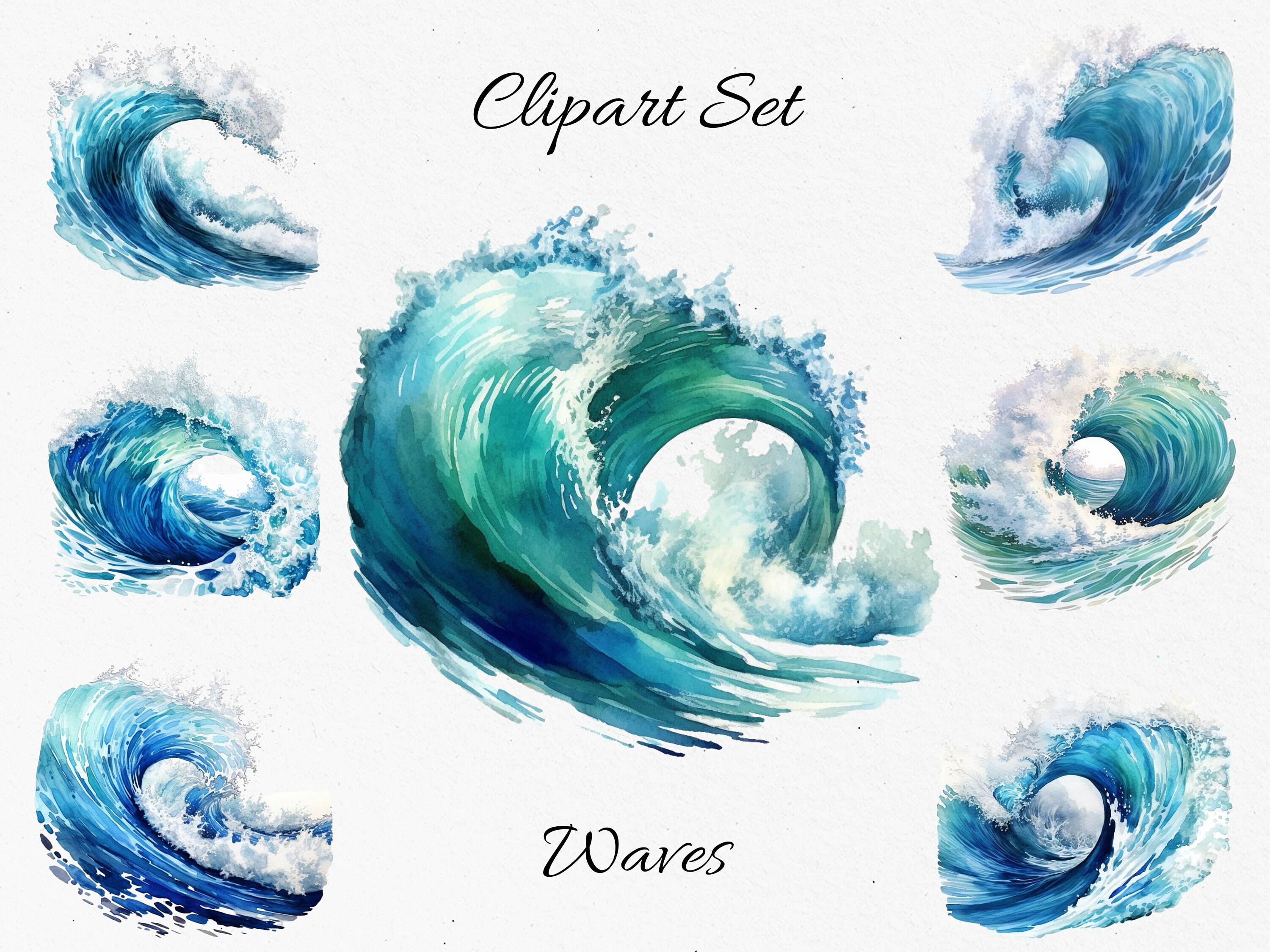 Waves Ocean Watercolor Clipart Bundle Digital Download - Etsy
