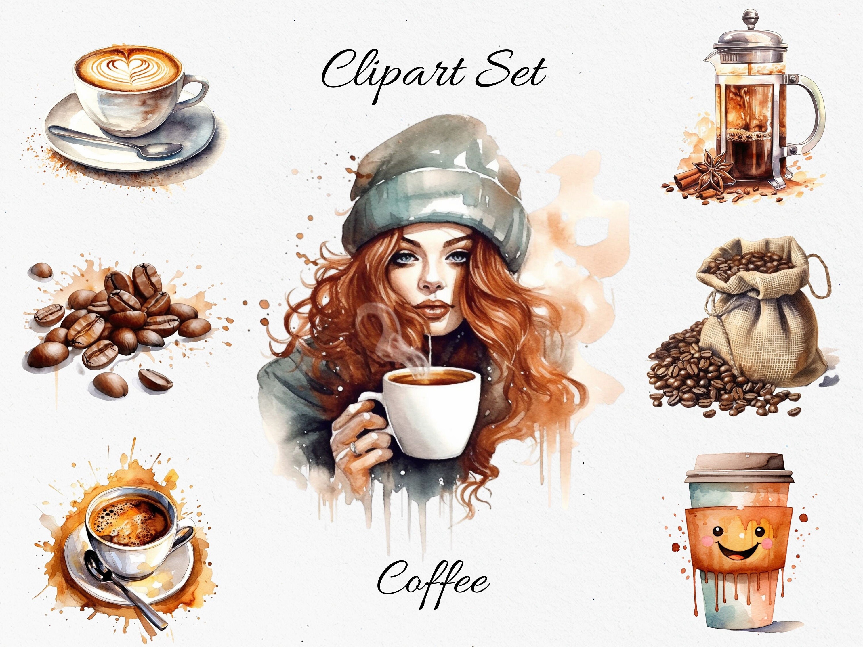 Coffee Watercolor Clipart Bundle Digital Download - Etsy