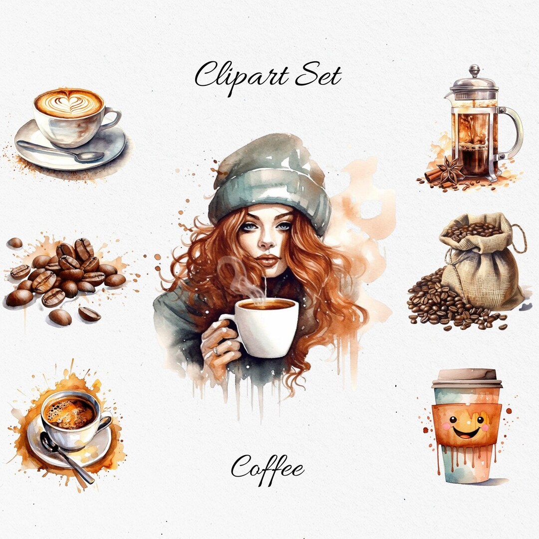 Coffee , Watercolor Clipart Bundle - Digital Download, Scrapbook Pngs ...
