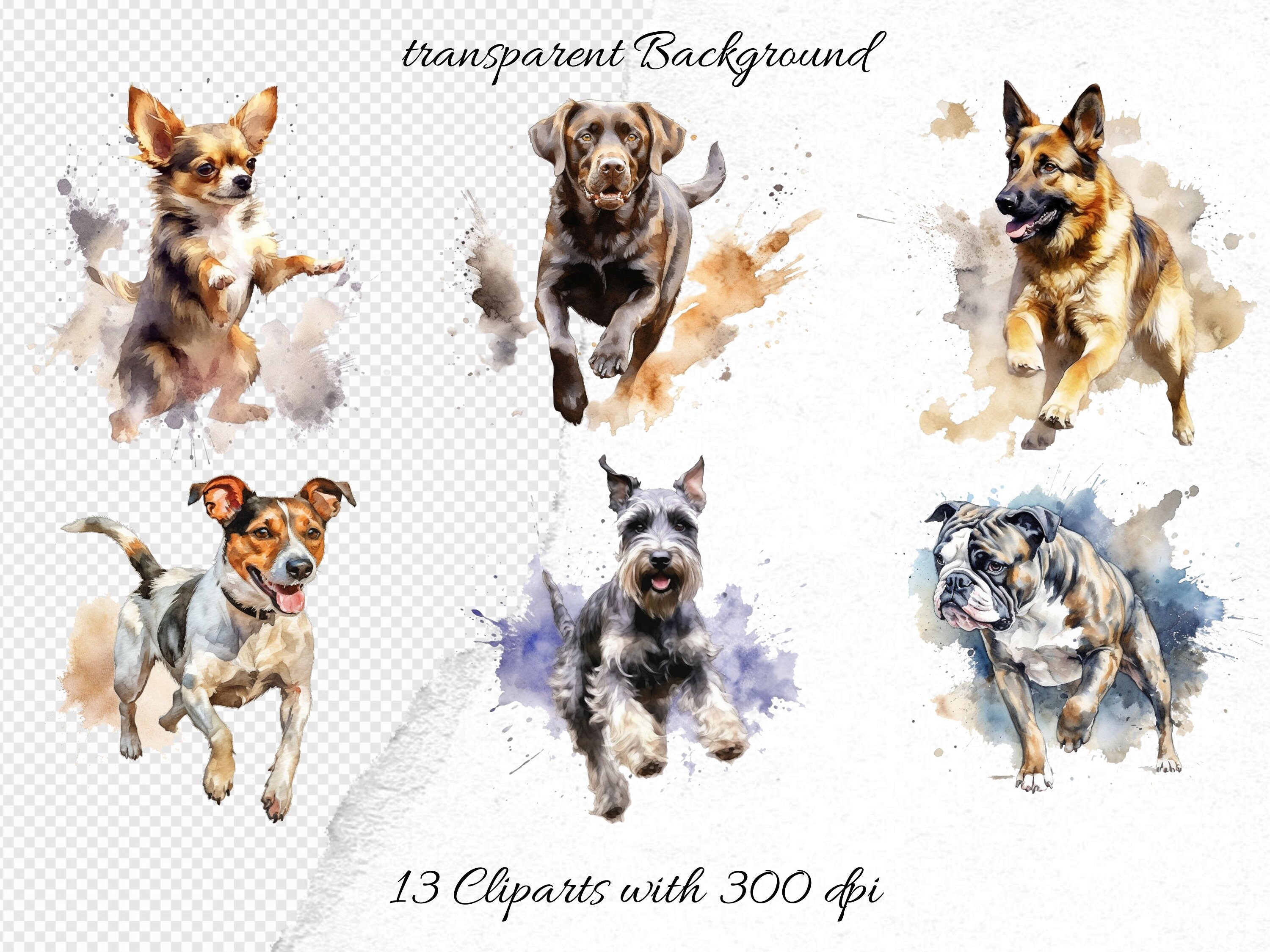 Cute Dogs Pets Animals Watercolor Clipart Bundle Digital - Etsy