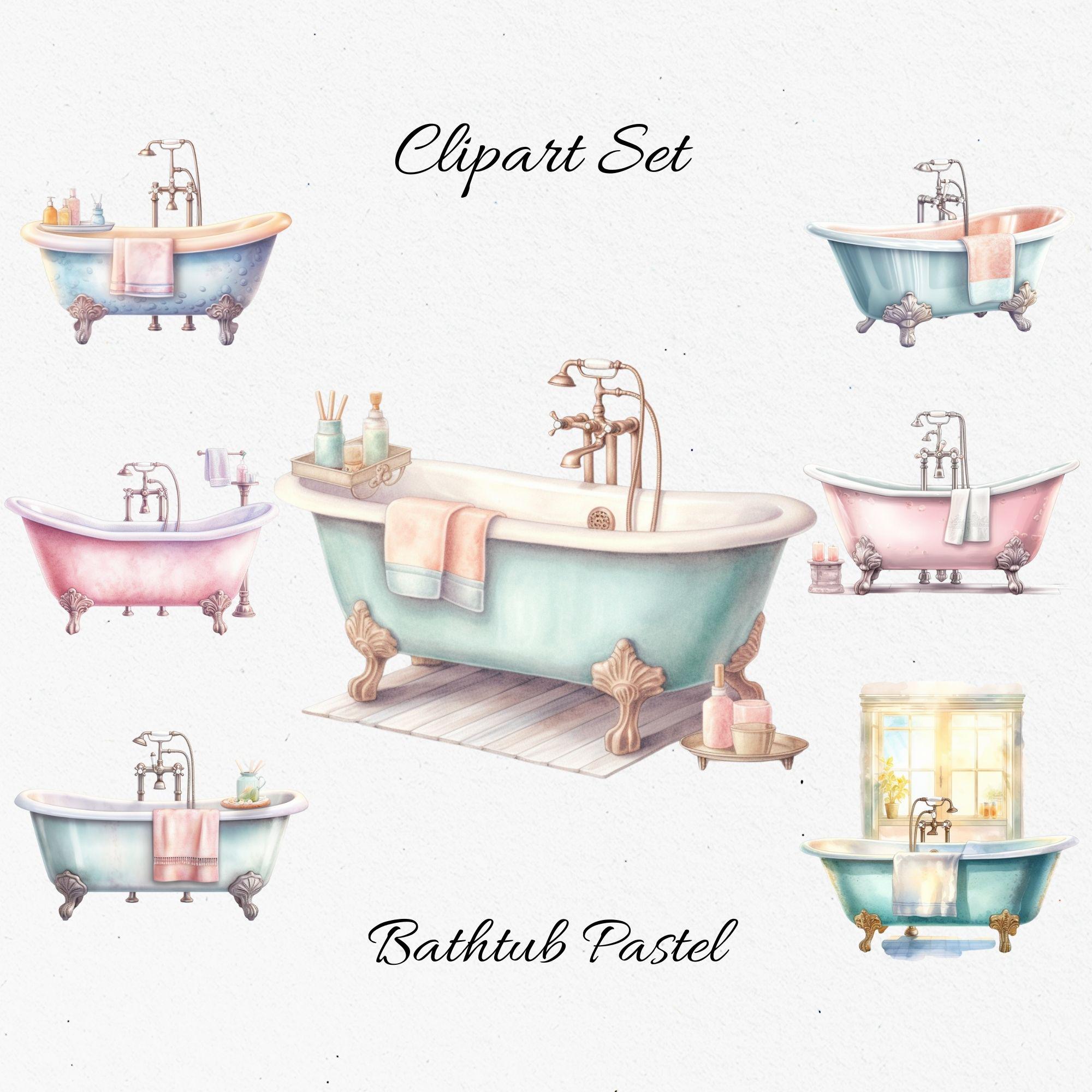 Bathtub, Vintage Watercolor Clipart Bundle - Digital Download ...