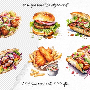 Fast Food Food Watercolor Clipart Bundle Digital - Etsy
