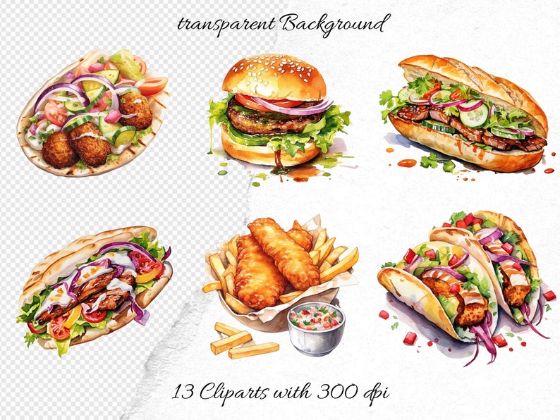 Fast Food Food Watercolor Clipart Bundle Digital - Etsy