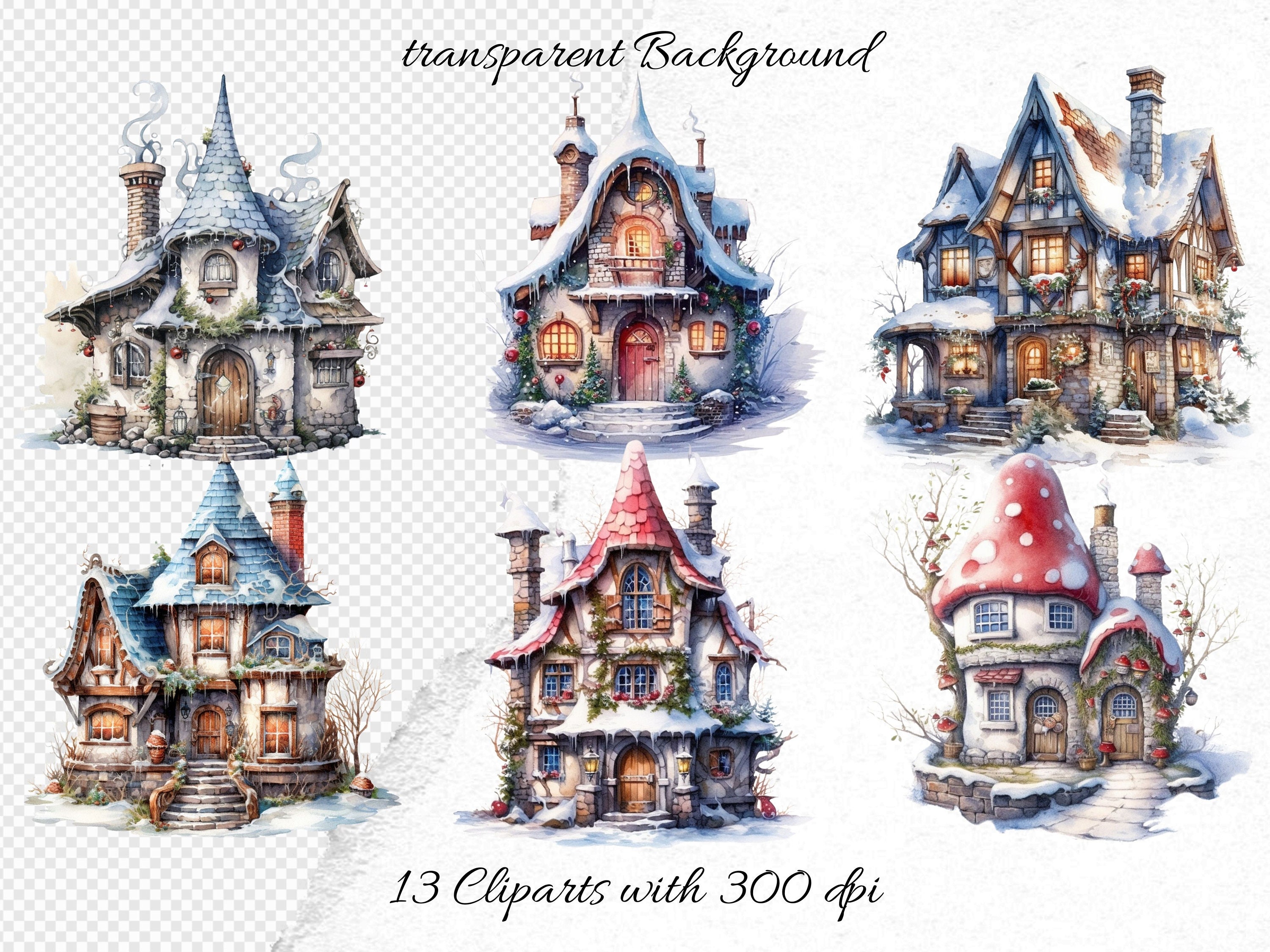 Fairy House Christmas Watercolor Clipart Bundle - Digital Download ...