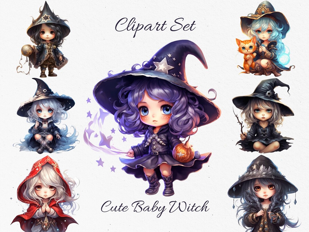 Cute Baby Witch , Magical , Watercolor Clipart Bundle - Digital ...