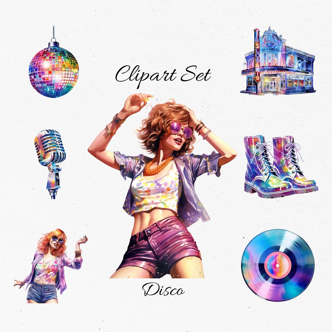 Disco, Watercolor Clipart Bundle - Digital Download, Scrapbook Pngs - Etsy