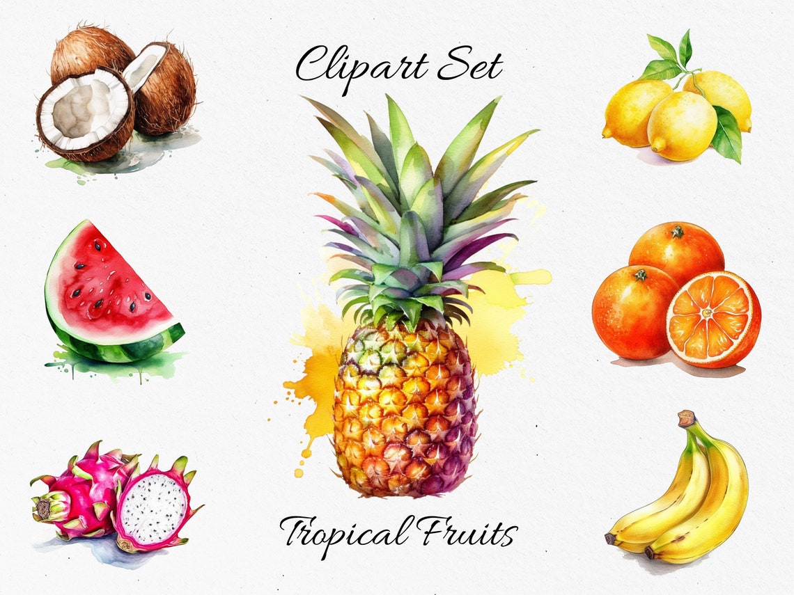 Tropical Fruit , Food , Watercolor Clipart Bundle Digital Download ...
