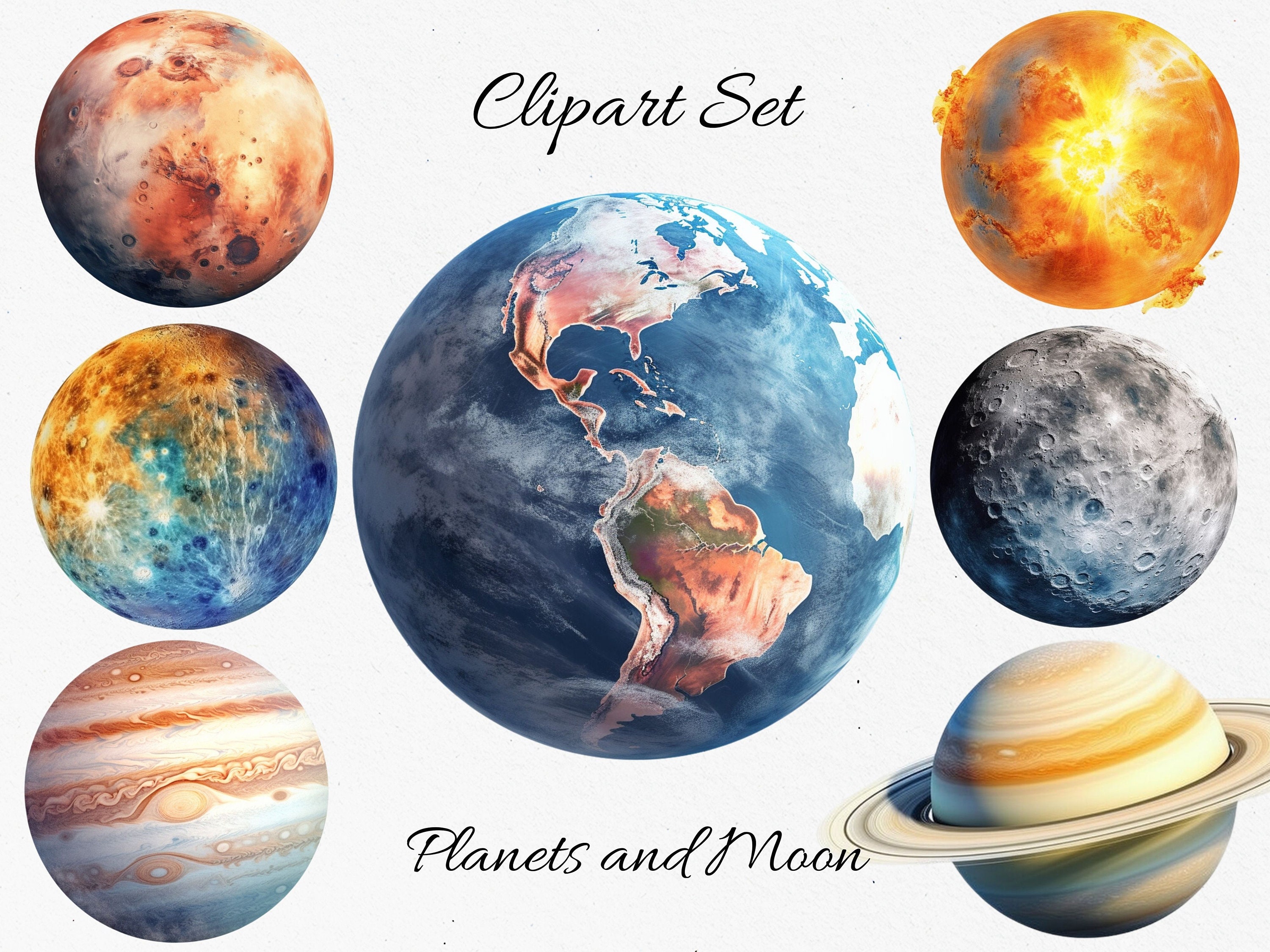 Planets Watercolor Clipart Bundle - Digital Download, Scrapbook Pngs - Etsy