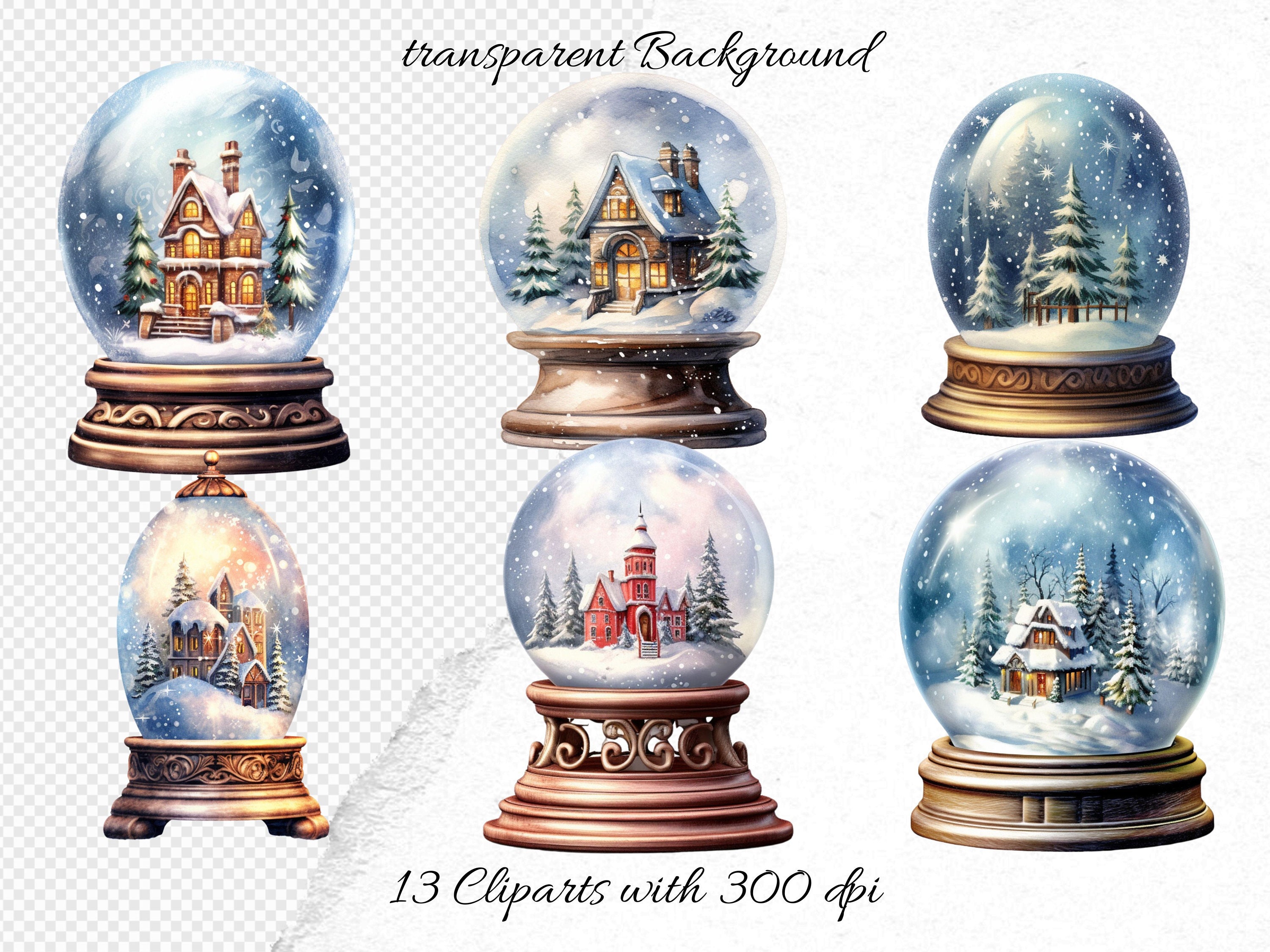 Snow Globes, Christmas Watercolor Clipart Bundle - Digital Download ...