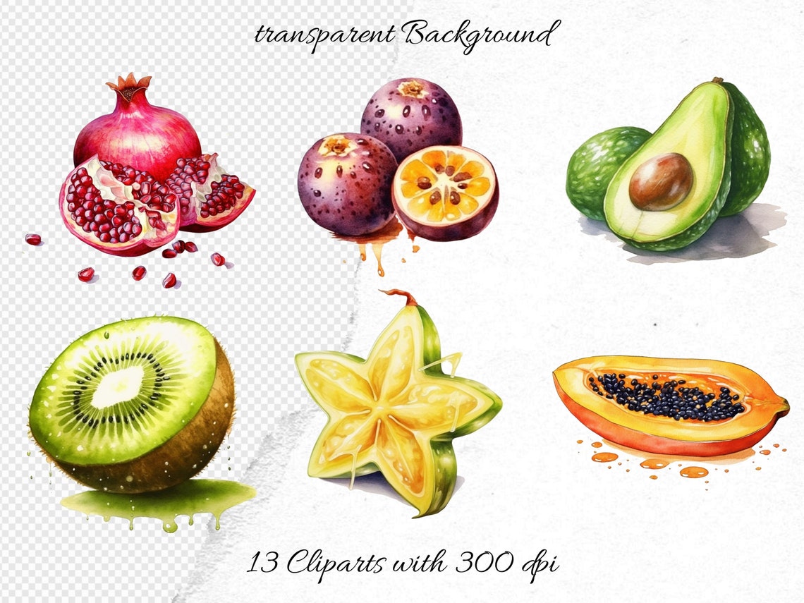 Tropical Fruit , Food , Watercolor Clipart Bundle Digital Download ...