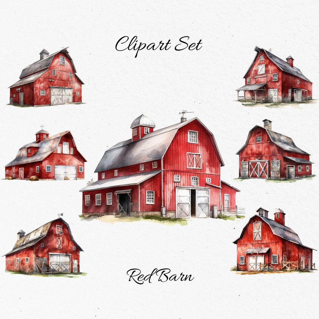 Red Barns, Farm Watercolor Clipart Bundle - Digital Download, Scrapbook ...