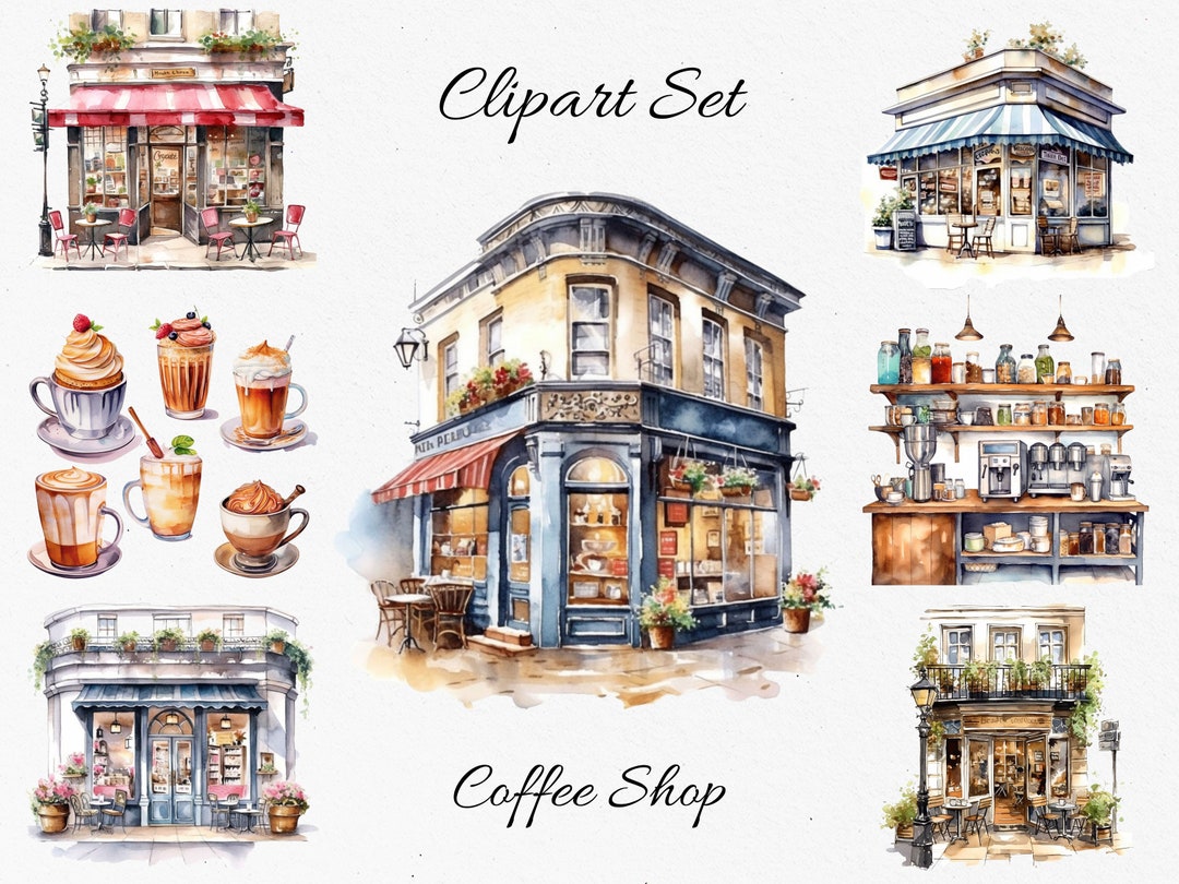 Coffee Shop, Watercolor Clipart Bundle - Digital Download, Scrapbook ...