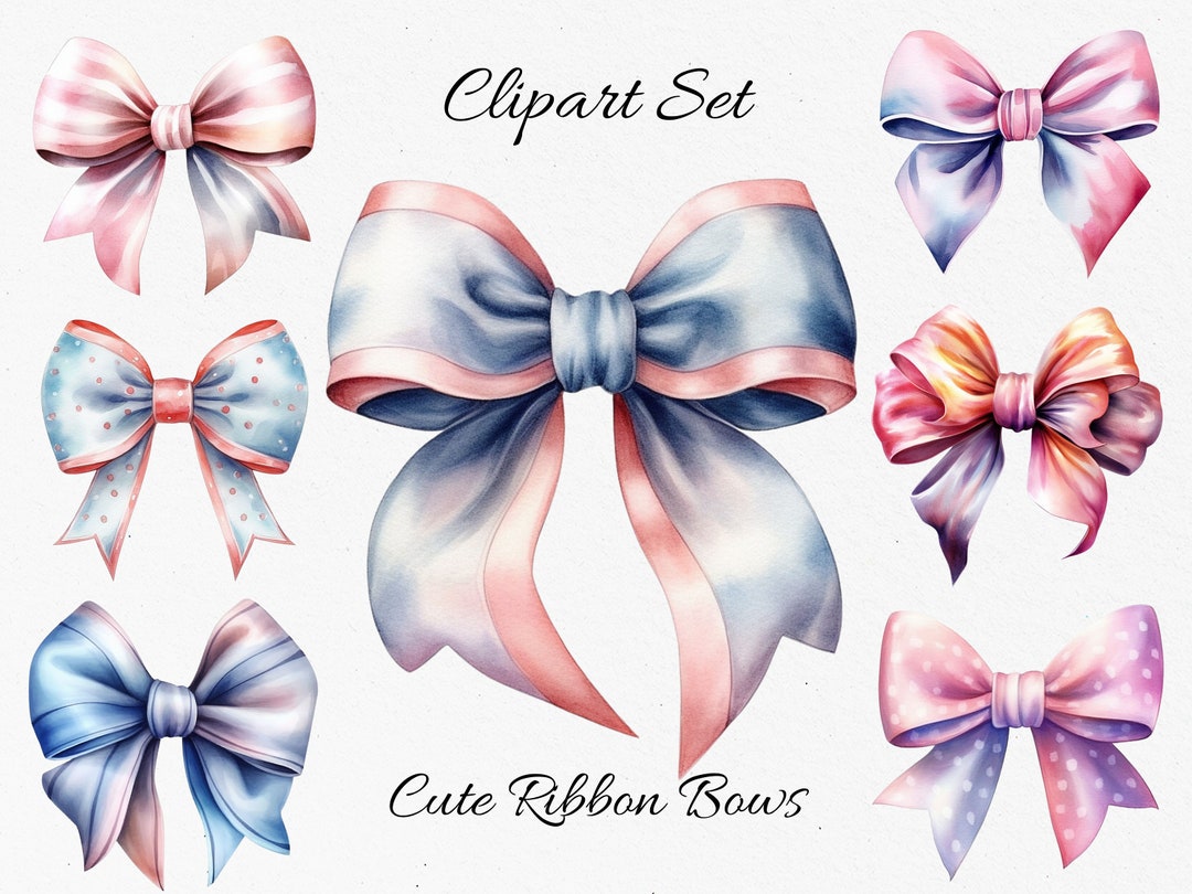 Ribbon Bows Watercolor Clipart Bundle Digital Download, Scrapbook Pngs ...