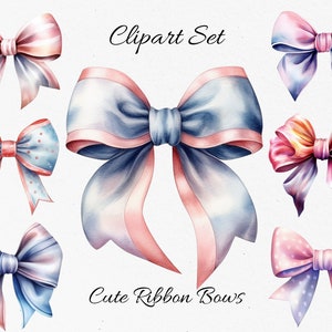 Ribbon Bows Watercolor Clipart Bundle Digital Download, Scrapbook Pngs ...