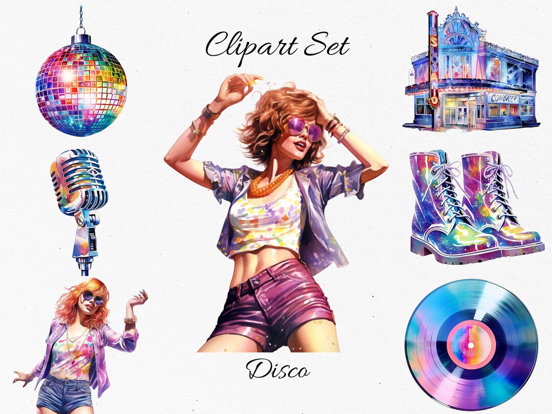 Disco, Watercolor Clipart Bundle Digital Download, Scrapbook Pngs - Etsy