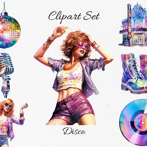 Disco Watercolor Clipart Bundle Digital Download Scrapbook - Etsy