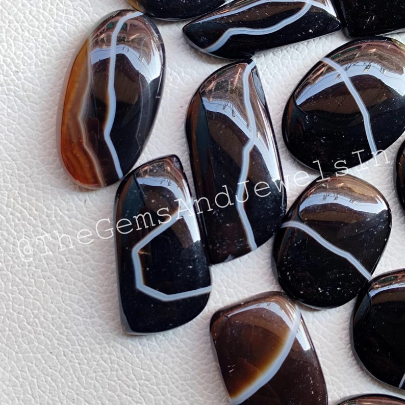 Black Banded Agate Gemstone Cabochon Lot, Jewelry Stone - Etsy