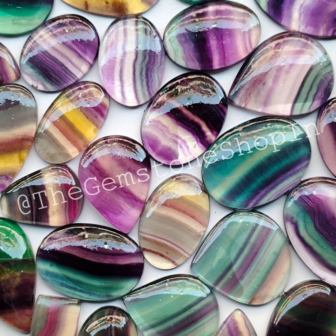 Rainbow Fluorite Cabochon Lot, Wholesale Fluorite Gemstone Lot, Natural Rainbow Fluorite Loose ...