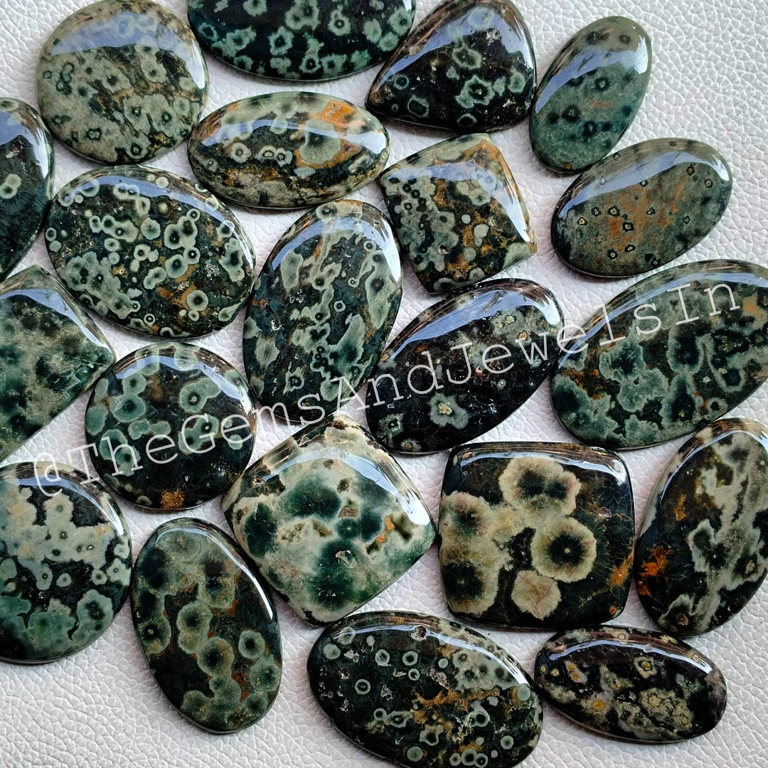 Lote de cabujones de jaspe oceánico, gema natural de formas variadas ...