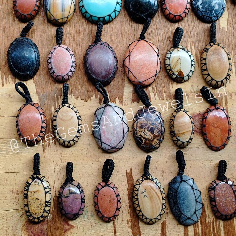 Handmade Mix Gemstone Macrame Pendant, Cabochon Lot - Etsy