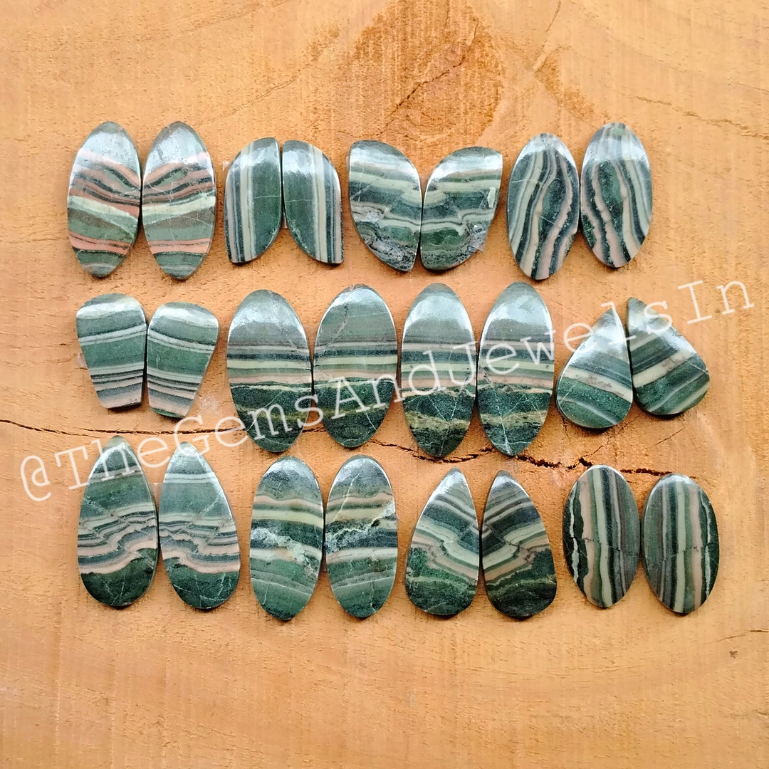 Green Zebra Jasper Pair, Zebra Jasper Cabochon Pair, Zebra Jasper ...