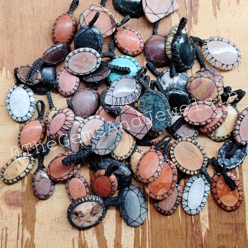 Handmade Mix Gemstone Macrame Pendant, Cabochon Lot - Etsy
