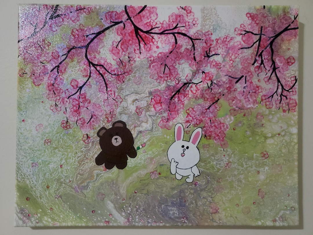 Line Friends Brown and Cony Are Depicted on a Spring Date Under the ...