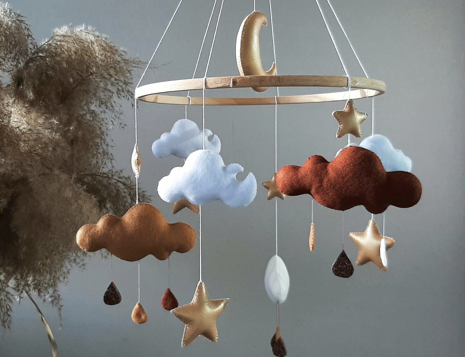 Beige White and Brown Cloud Mobile Scandi Mobile Monochrome | Etsy