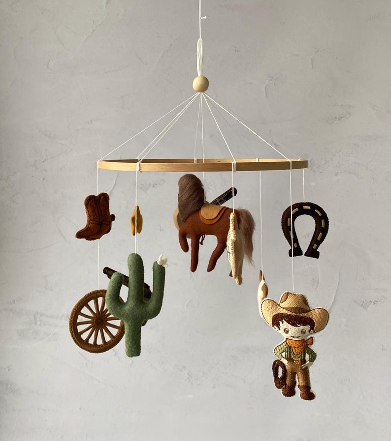 Vintage Western Nursery Decor, Hanging Cowboy Mobile, Horse Mobile, Cot ...