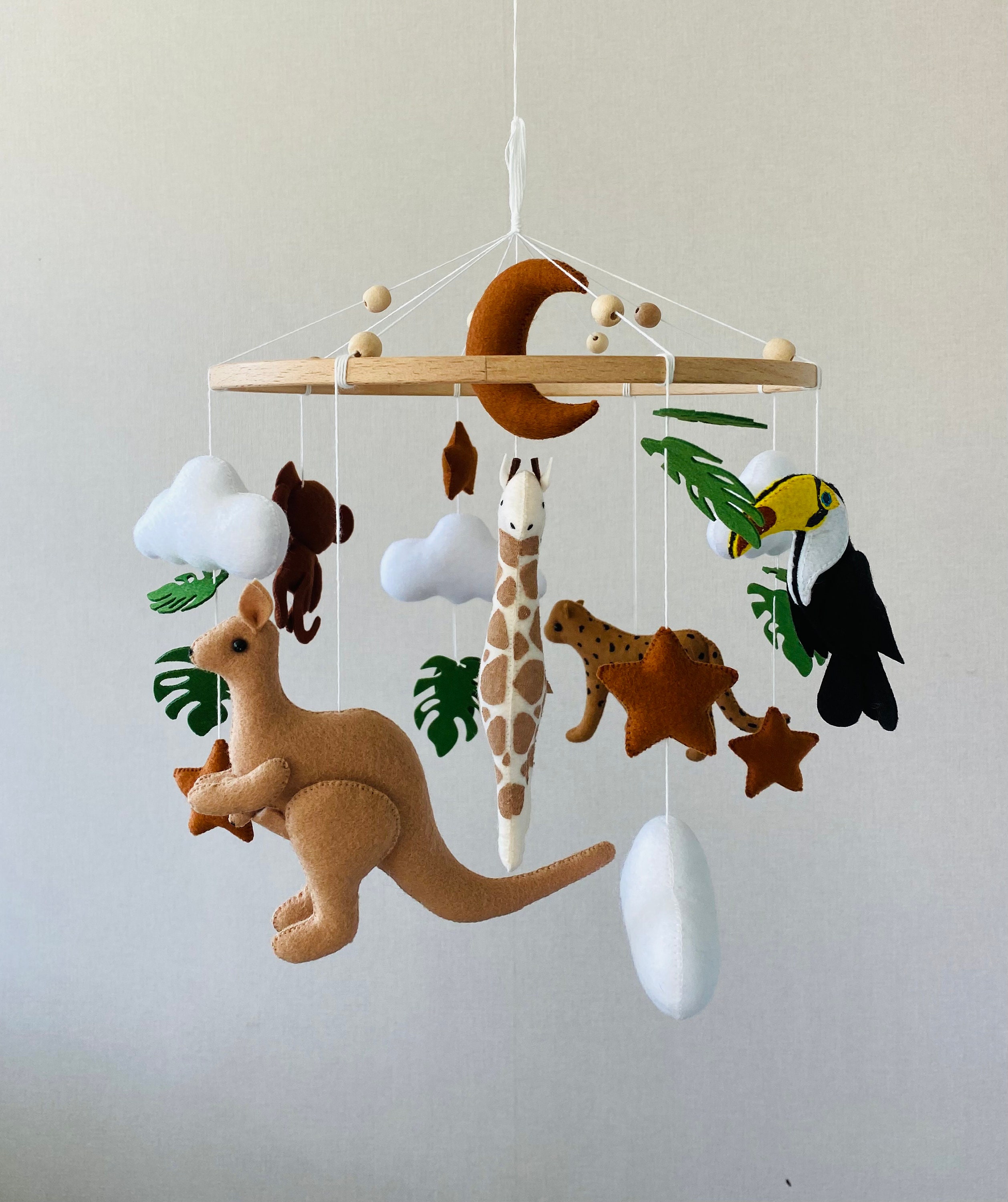 Jungle Mobile for Nursery, Realistic African Felt Animals on Baby Boy ...