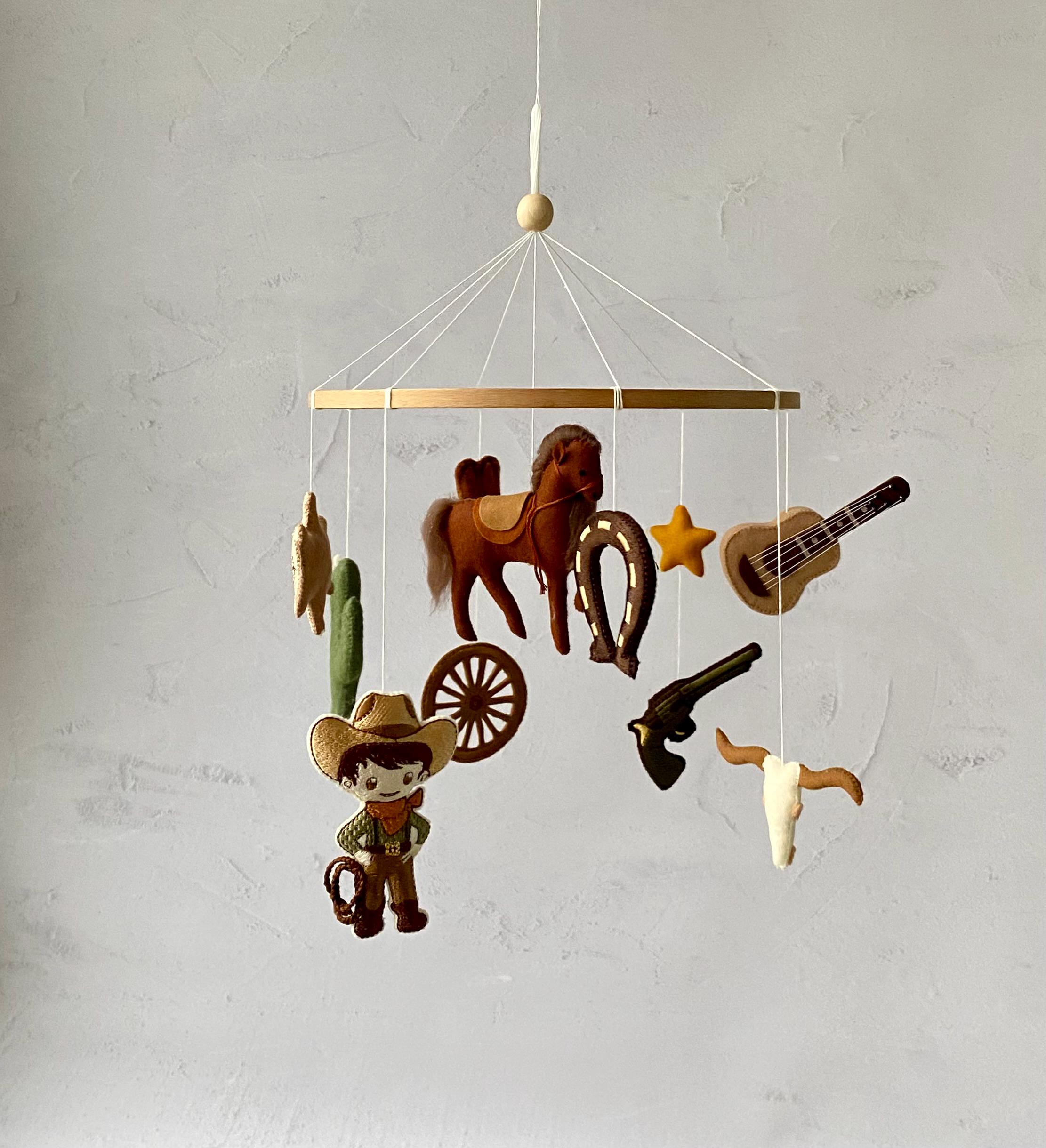 Vintage Western Nursery Decor, Hanging Cowboy Mobile, Horse Mobile, Cot ...