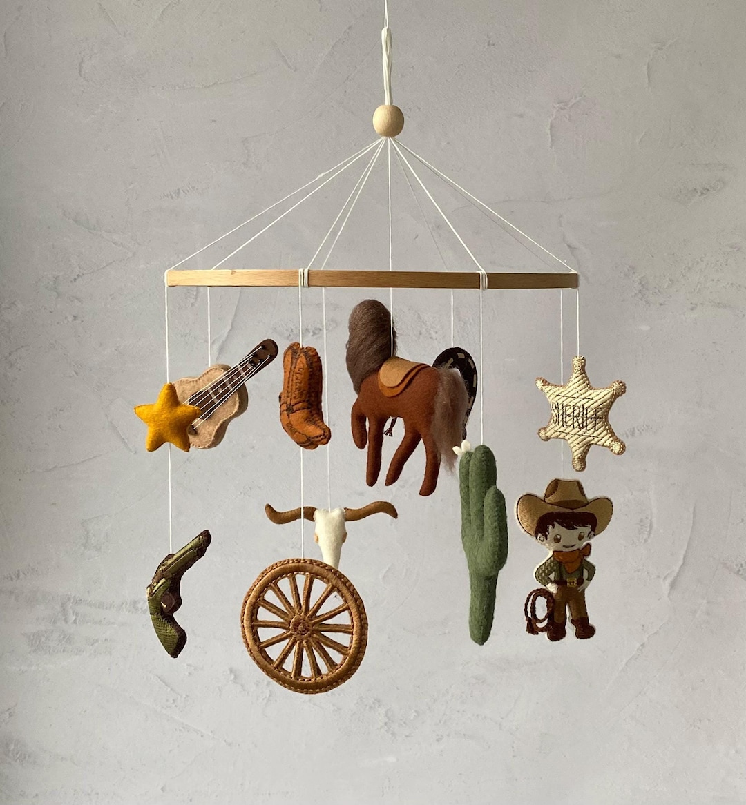 Vintage Western Nursery Decor, Hanging Cowboy Mobile, Horse Mobile, Cot ...