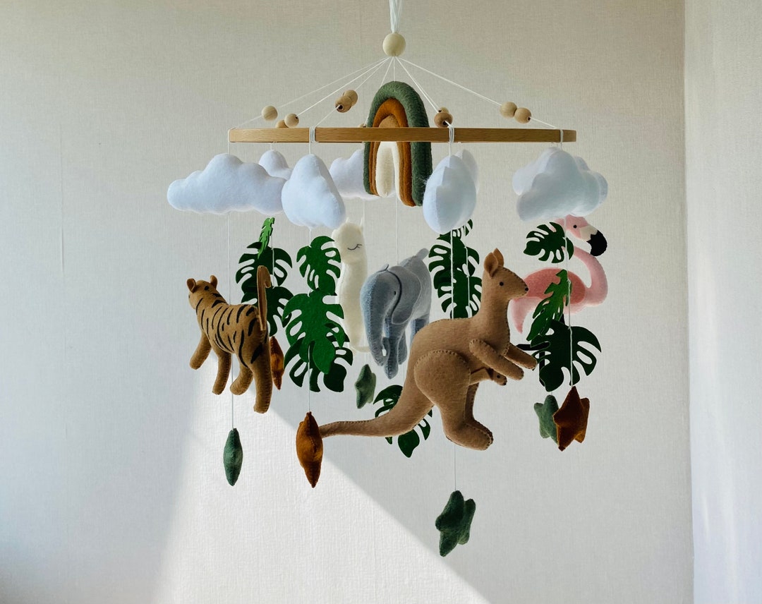 Baby Mobile for Nursery, Jungle Mobile With Rainbow, Realistic Felt ...