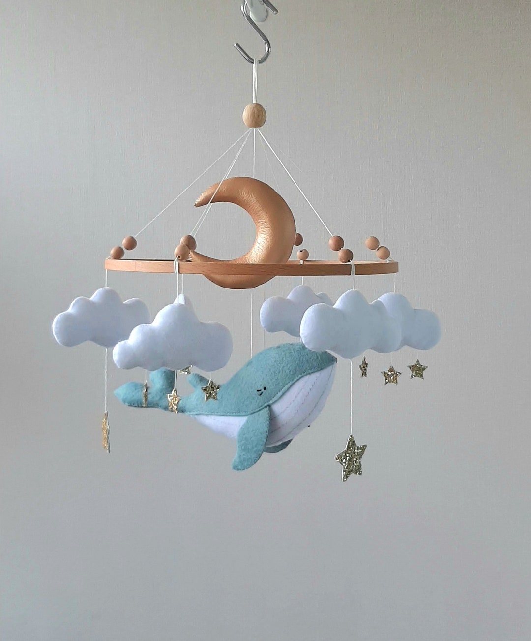 Whale Baby Mobile, Moon Baby Crib Mobile, Baby Mobile Boy, Neutral ...
