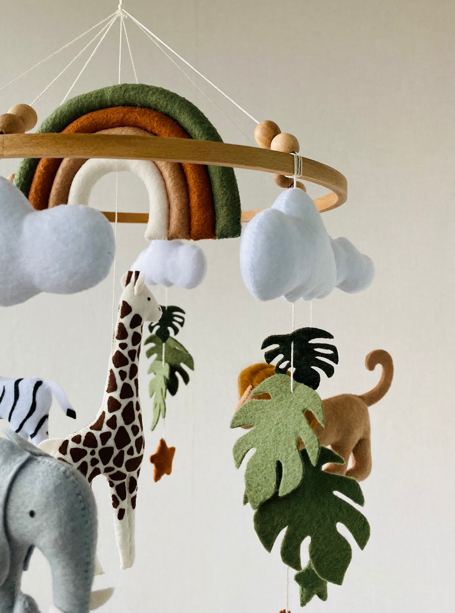 Safari Nursery Mobile With Rainbow Realistic Felt Animals - Etsy