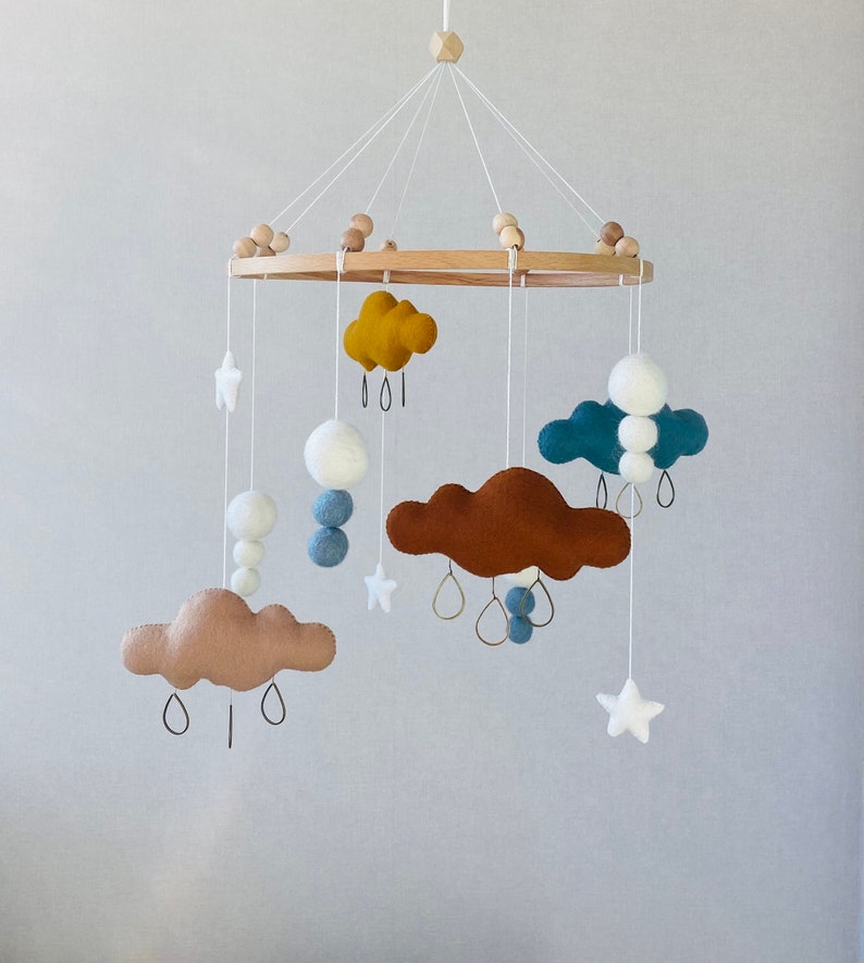 Hanging Boho Mobile Clouds and Stars, Crib Mobile, Nursery Mobile, Baby ...