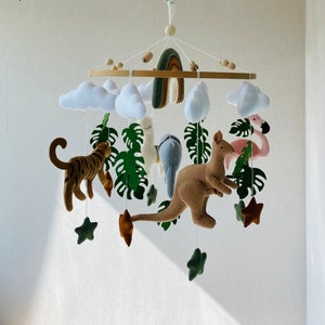Baby Mobile for Nursery, Jungle Mobile With Rainbow, Realistic Felt ...