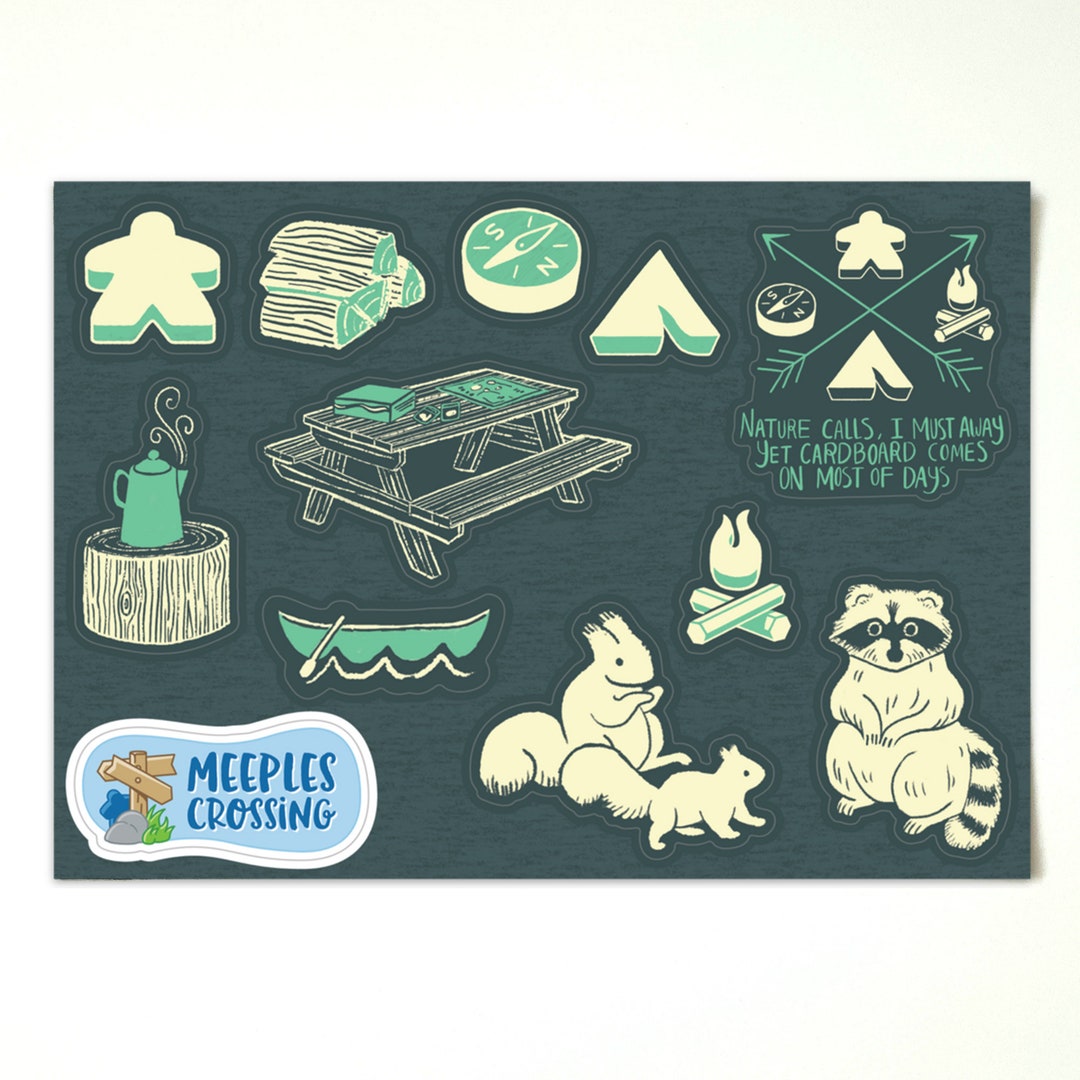 Camping & Board Games Sticker Sheet - Nature Lovers - Meeple Sticker ...