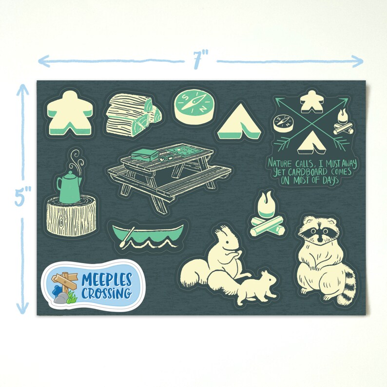 Camping & Board Games Sticker Sheet - Nature Lovers - Meeple Sticker ...