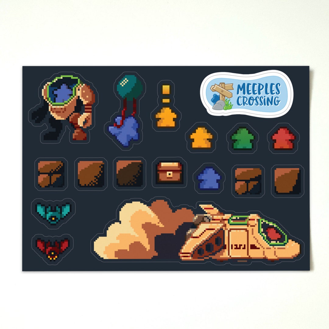 Board Game Pixel Art Sticker Sheet - Meeple Stickers - Spaceships ...