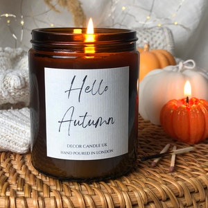 Hello Autumn Candle, Pumpkin Spice Candle, Halloween Candle, Winter ...
