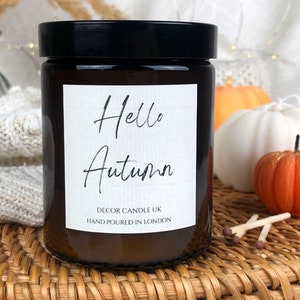 Hello Autumn Candle, Pumpkin Spice Candle, Halloween Candle, Winter ...