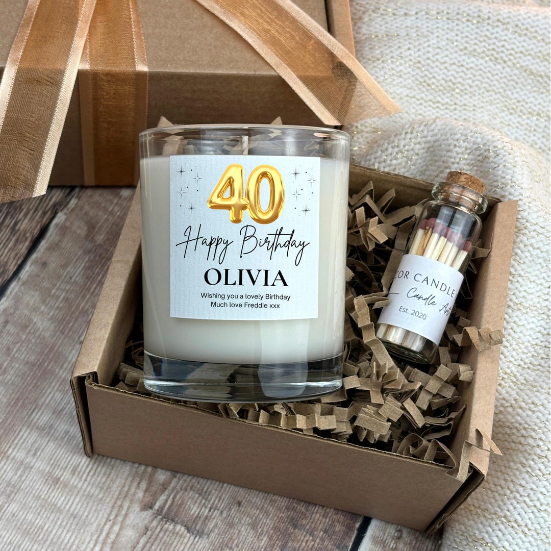 Personalised 40th Birthday Candle Gift: Soy Wax, Mini Matches - Etsy