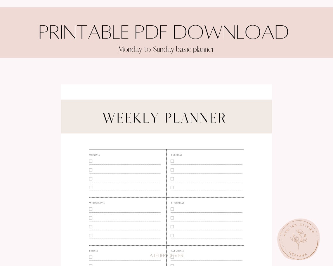 Weekly Planner Printable to Do List - Print at Home Diary Calendar Page ...