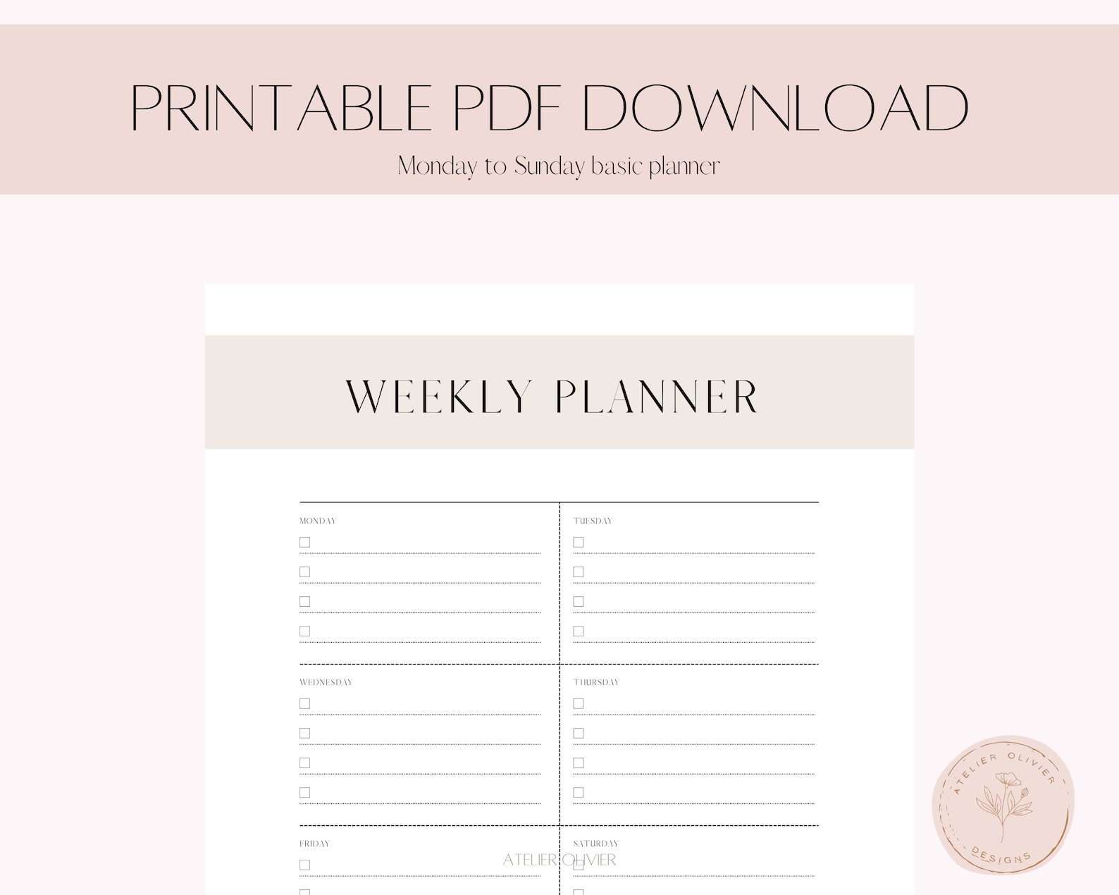 Weekly Planner Printable to Do List - Print at Home Diary Calendar Page ...