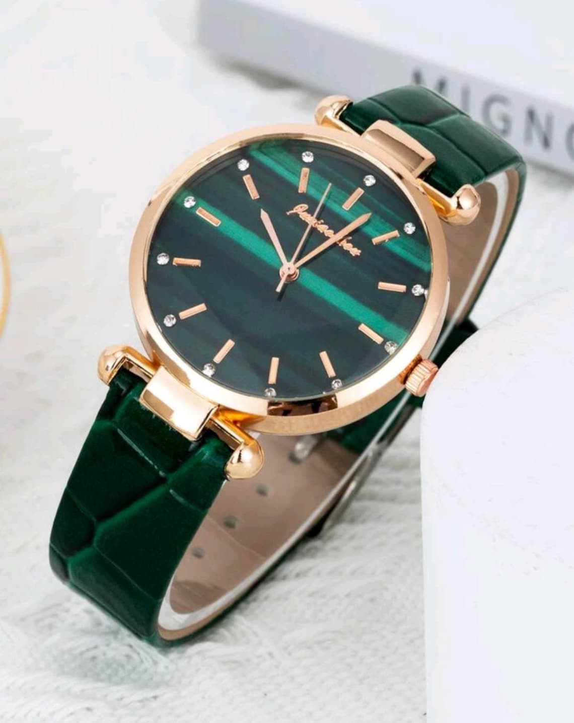 Women's Watch Green Leather Watch Rhinestone Wrist - Etsy