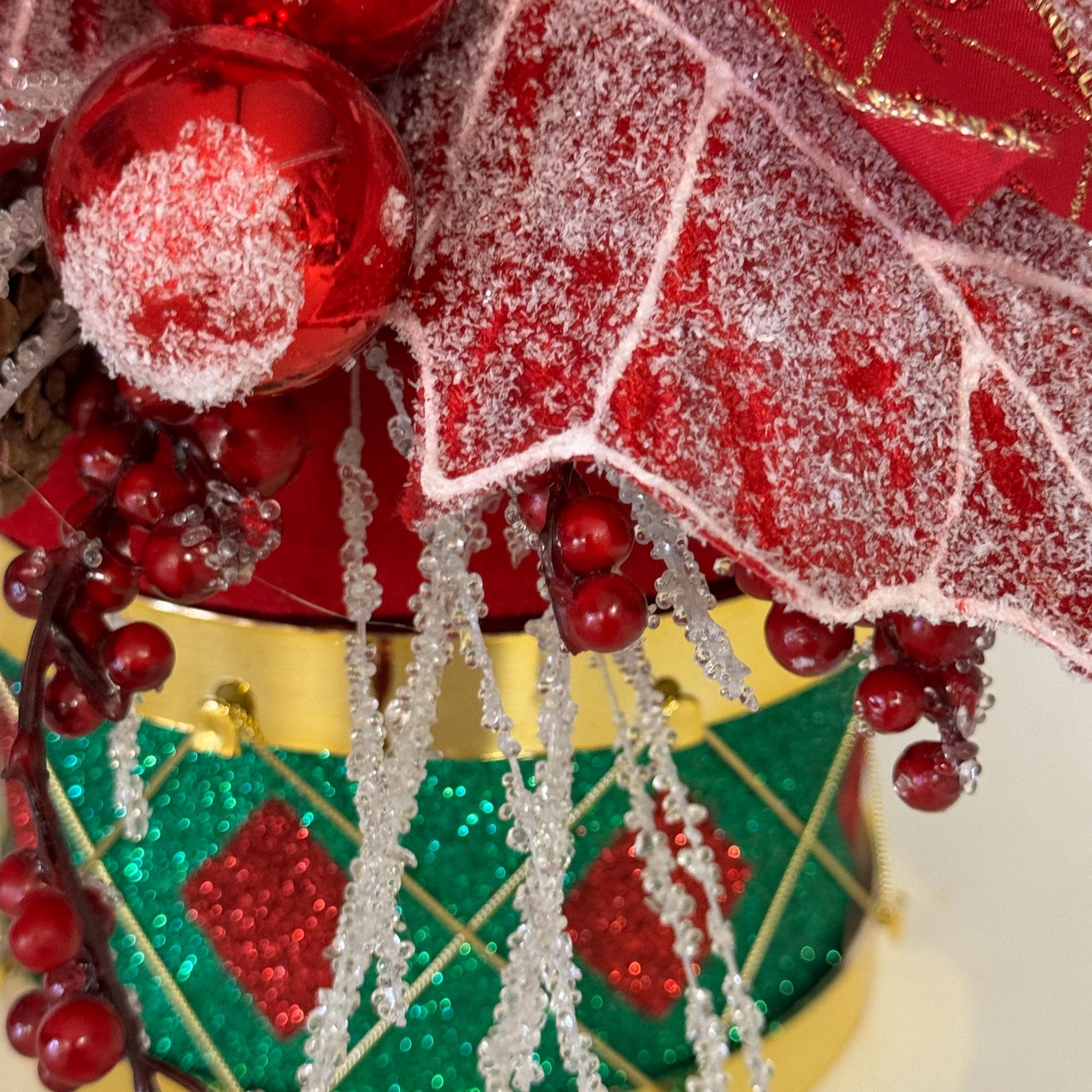 Nutcracker Drum Centerpiece, Red Flocked Nutcracker Table Decor ...