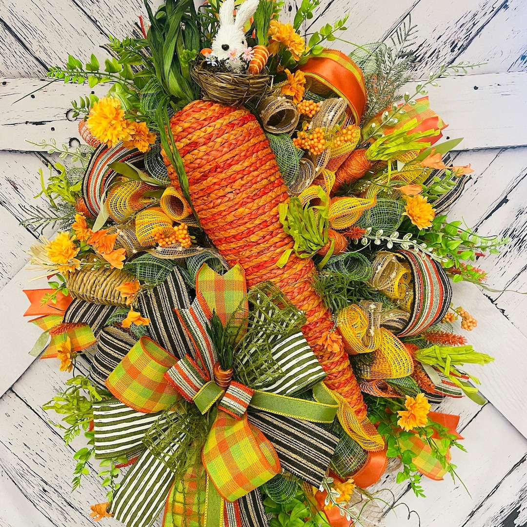 Easter Carrot Wreath, Easter Carrot Decor, Carrot Front Door Wreath ...