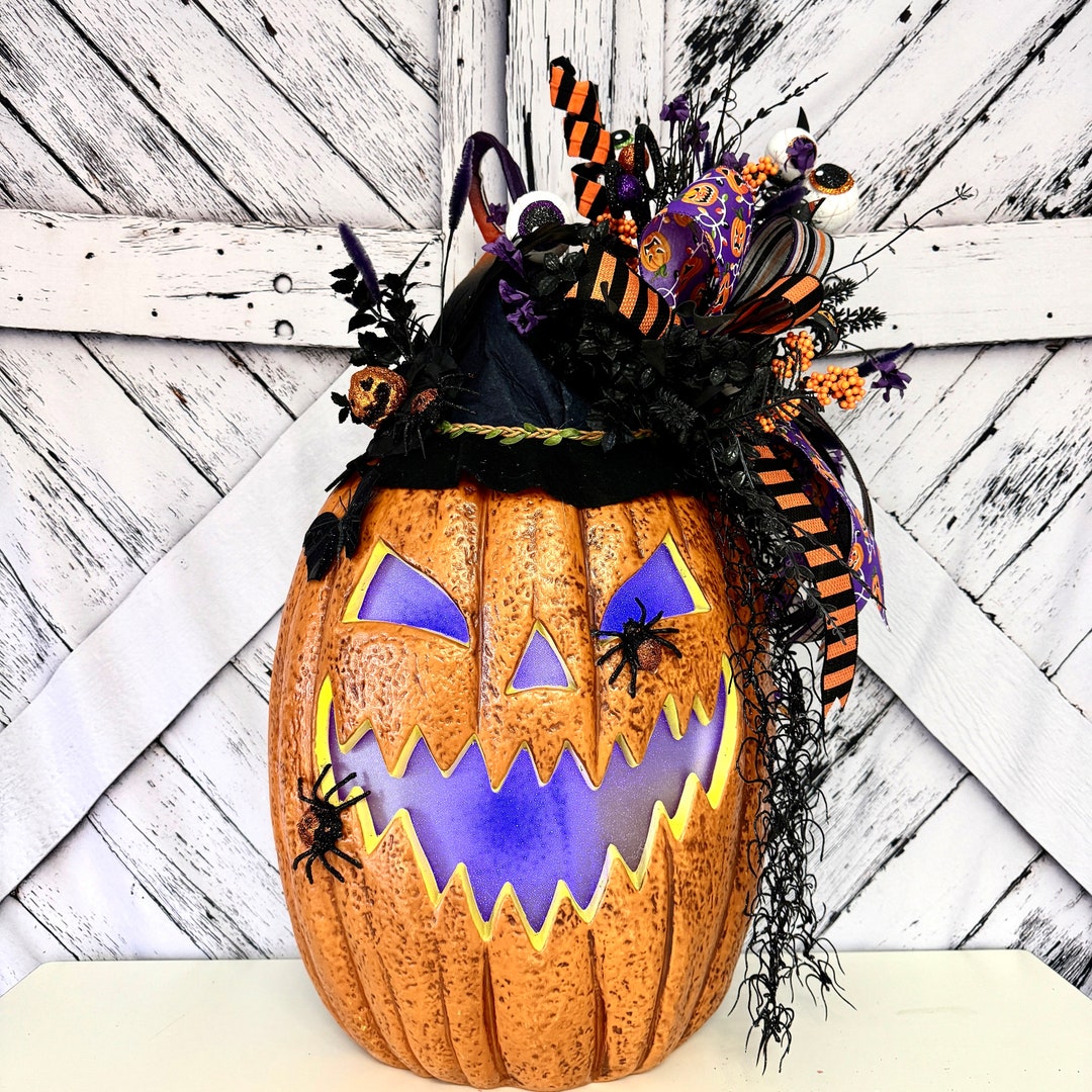 Halloween Centerpiece, Jack-o-lantern Decor, Lighted Pumpkin ...
